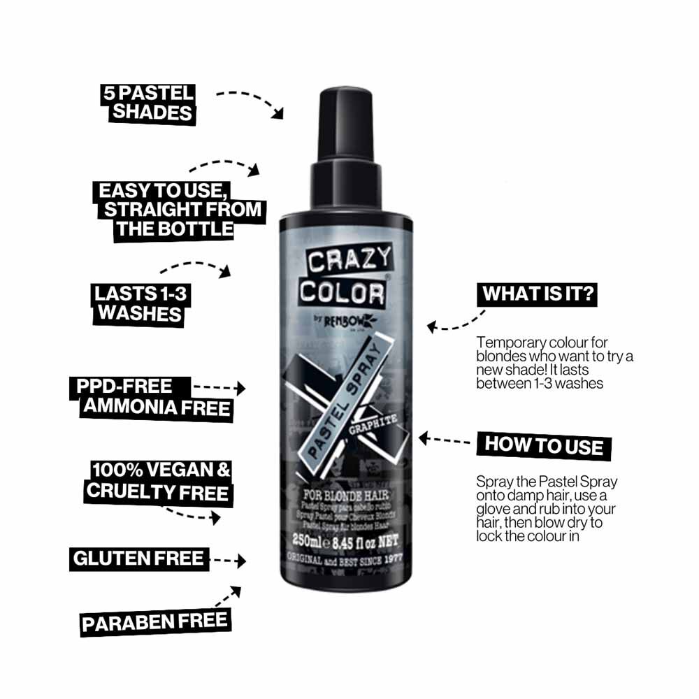 Crazy Color Pastel Spray Temporary Hair Colour -Graphite 250ml ...